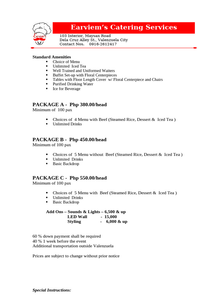 Proposal Basic Package - 100 Pax - 2023 1 1 | PDF | Menu | Foods
