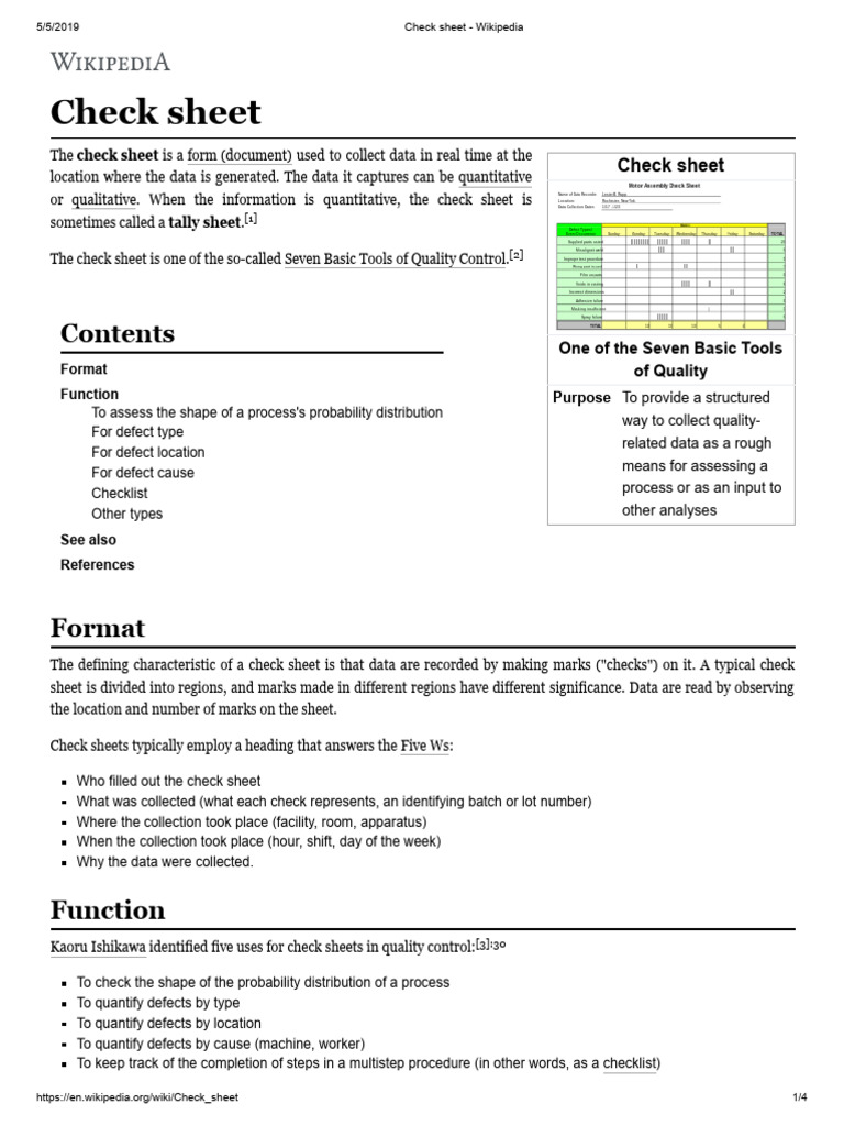 Check Sheet - Wikipedia | PDF