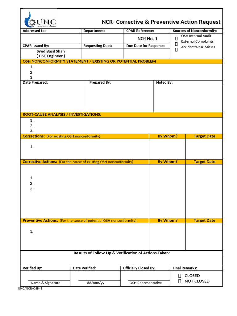 NCR - Corrective & Preventive Action Request | PDF