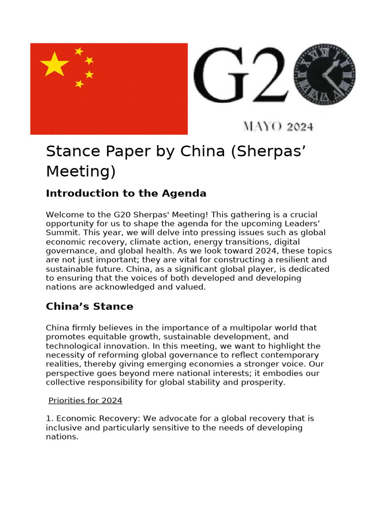 Stance Paper by China (Sherpas' Meeting) | PDF | Infrastructure ...