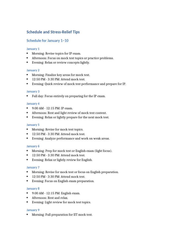 January Study Schedule & Stress Relief Tips | PDF