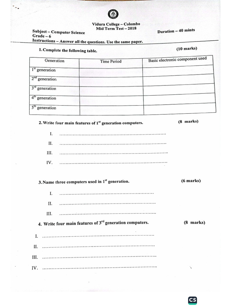 Computer Studies - GR 6 3rd Mid Term - 2018 | PDF