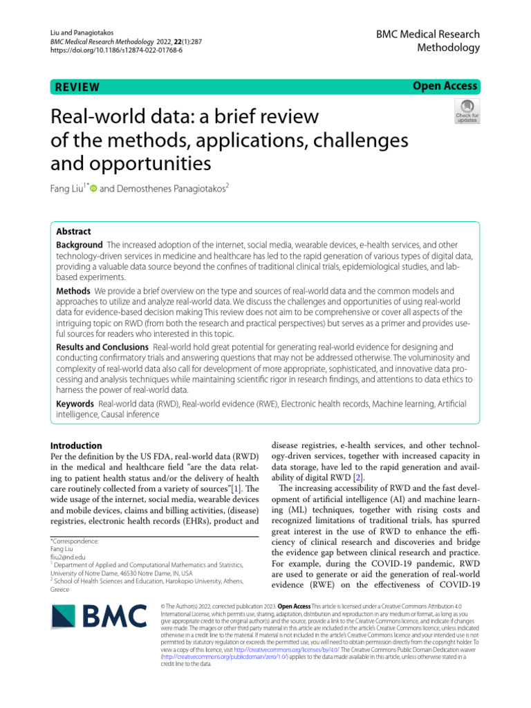 Real World Data: A Brief Review of The Methods, Applications ...