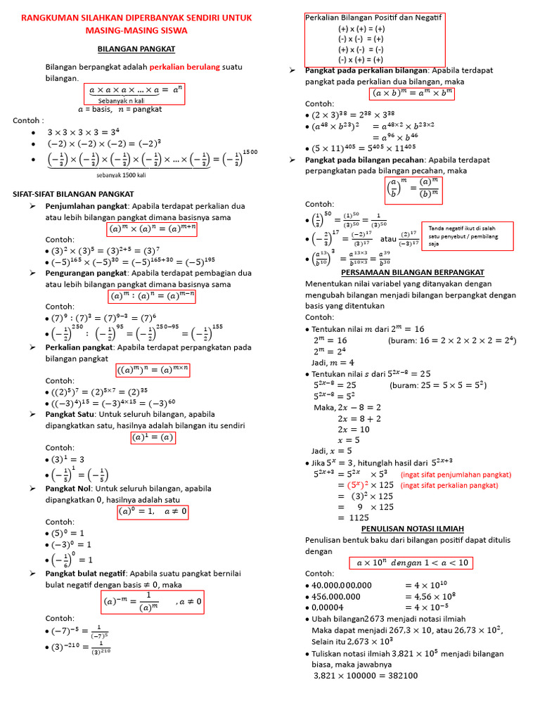 Rangkuman Bilangan Pangkat | PDF