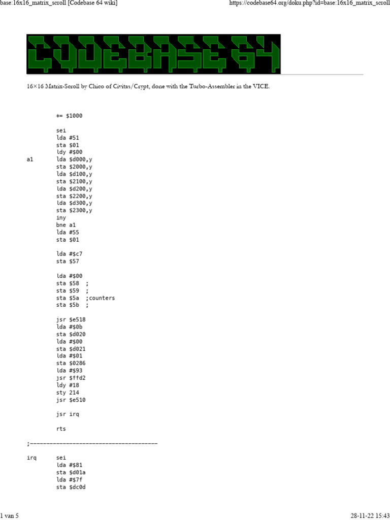 Base 16x16 - Matrix - Scroll (Codebase 64 Wiki) | PDF
