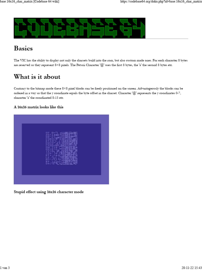 Base 16x16 - Char - Matrix (Codebase 64 Wiki) | PDF | Graphics ...