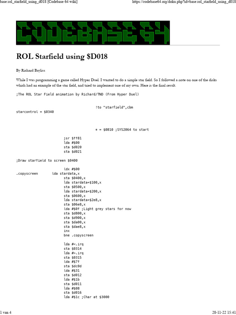 Base Rol - Starfield - Using - d018 (Codebase 64 Wiki) | PDF | Computing