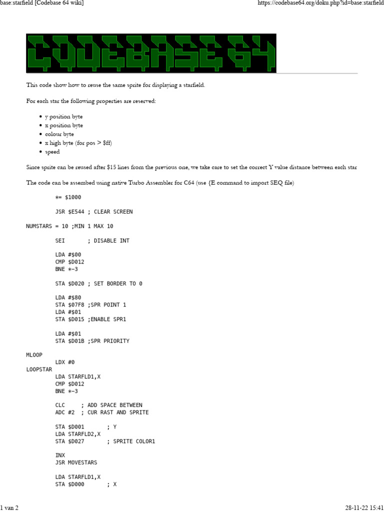 137. Base Starfield [Codebase 64 Wiki] | PDF | Computing | Computer Architecture