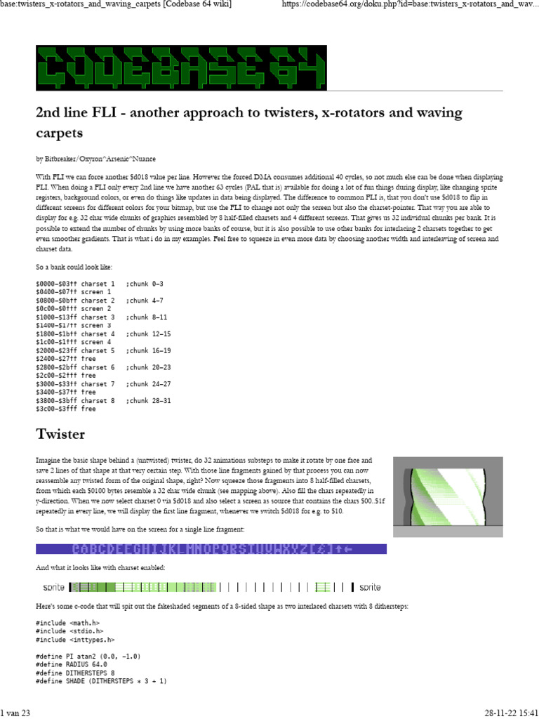 Base Twisters - X-Rotators - and - Waving - Carpets (Codebase 64 Wiki) | PDF