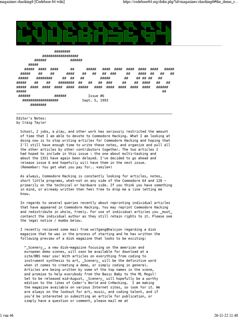 124. the Demo Corner- DYCP - Horizontal Scrolling Magazines Chacking6 [Codebase 64 Wiki] | PDF ...