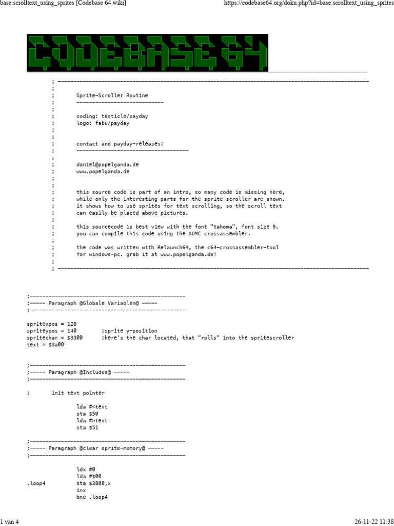 Base Scrolltext - Using - Sprites (Codebase 64 Wiki) | PDF | Software ...