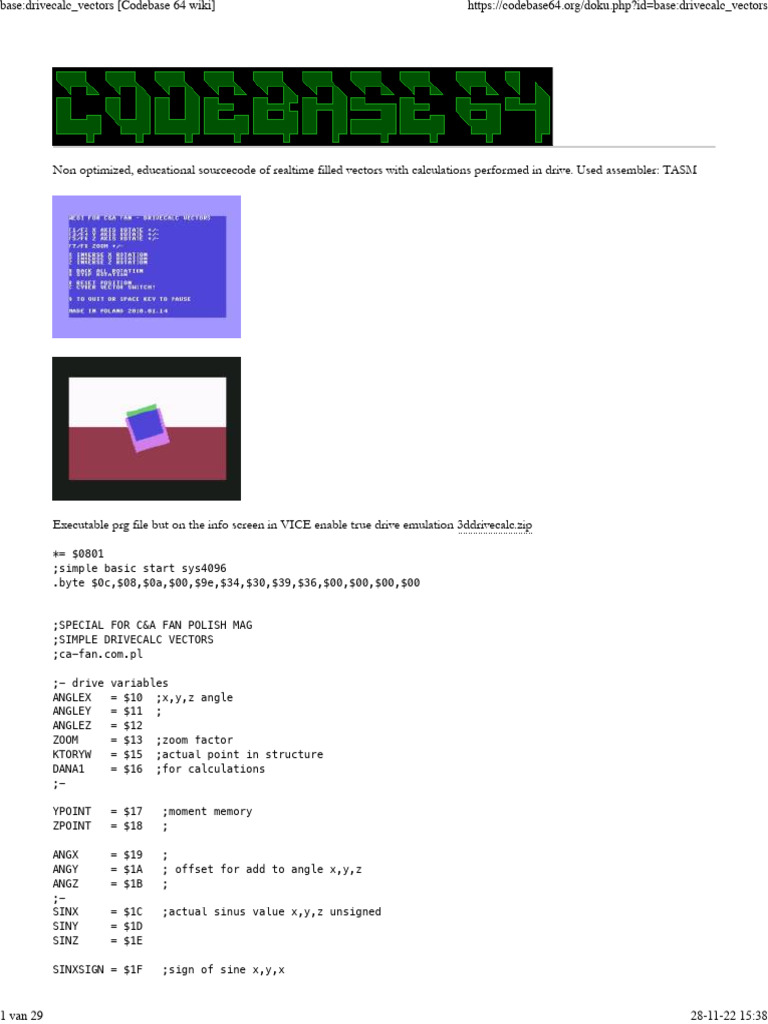Base Drivecalc - Vectors (Codebase 64 Wiki) | PDF | Euclidean Geometry | Computer Architecture