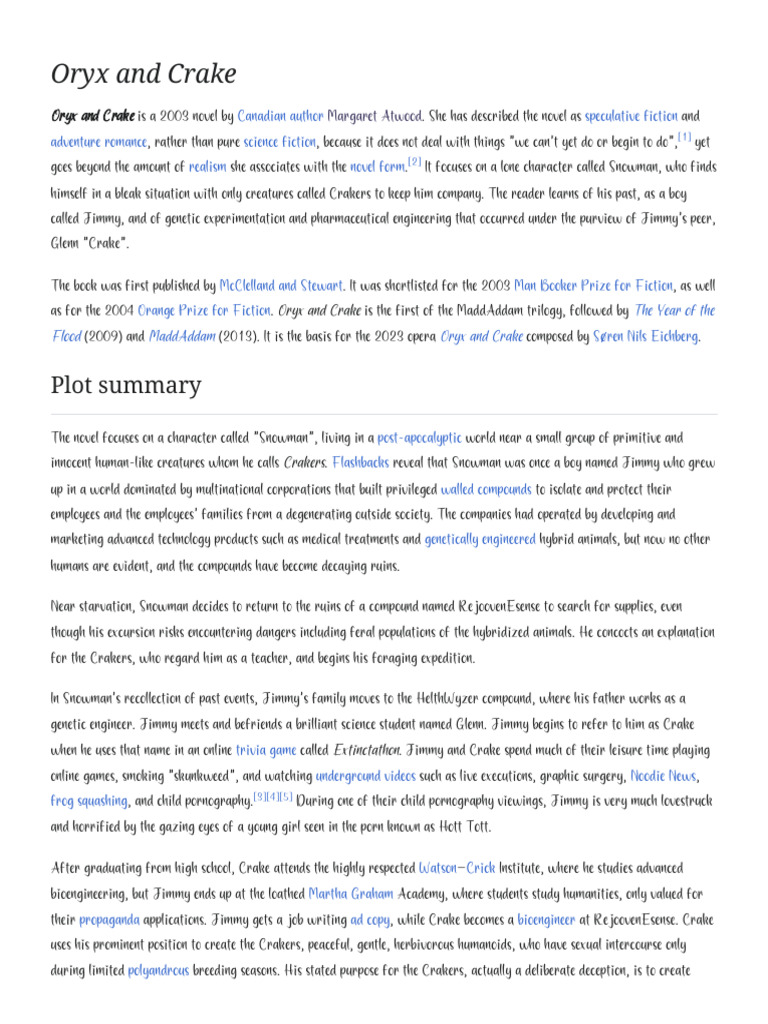 Oryx and Crake - Wikipedia | PDF