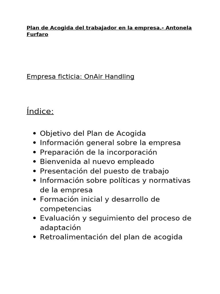 Plan de Acogida | PDF