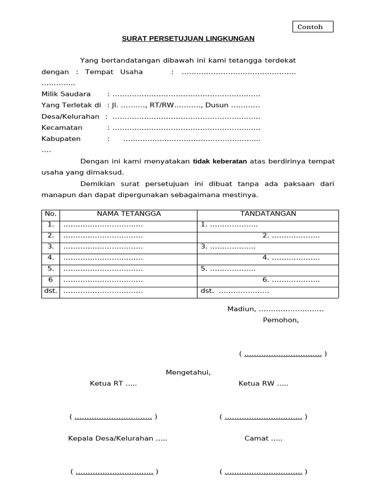 Surat Persetujuan Lingkungan | PDF