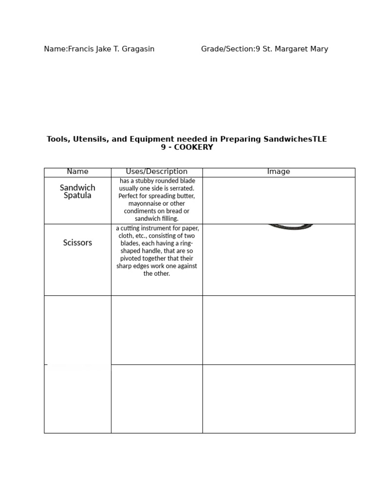 Sandwich Prep Tools Guide | PDF