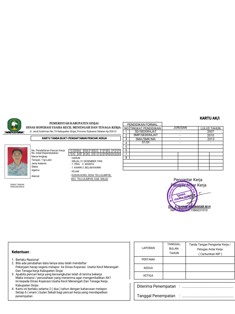 Kartu Ak1 Harun 2 | PDF