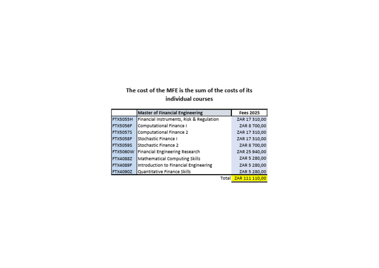 2023 Master of Financial Engineering - Fees | PDF
