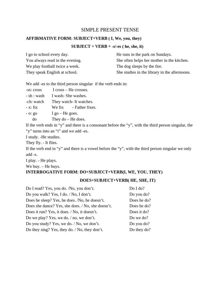 Simple Present Tense Guide | PDF | Verb | English Language