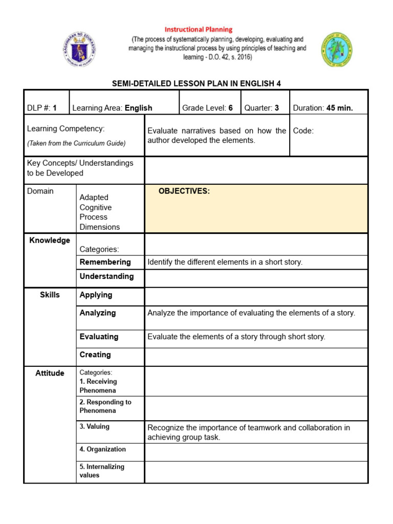 English 6 Lesson Plan: Story Elements | PDF | Narration | Lesson Plan
