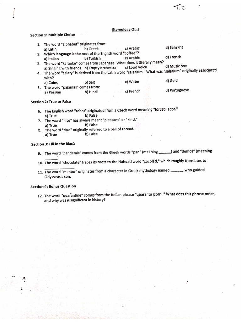 Etymology Quiz | PDF