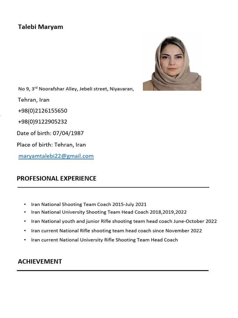 Iran National Shooting Coach Profile | PDF | Multi Sport Events | Sports