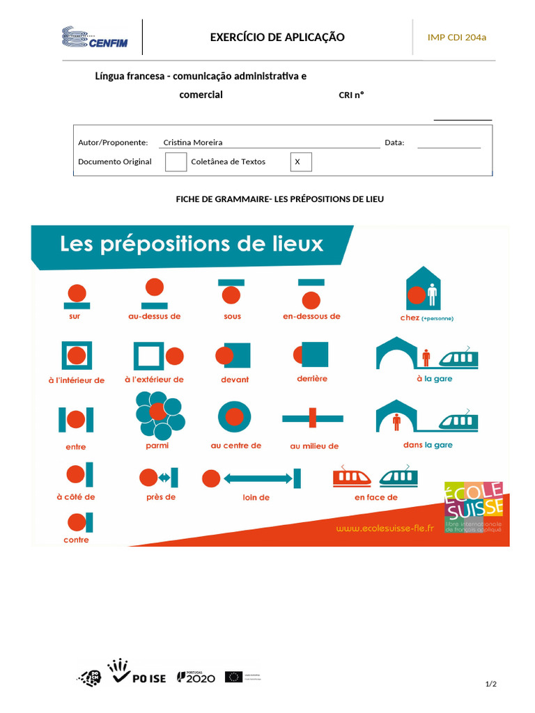 1 - Cours Fiche de Grammaire - Les Prepositions de Lieu Et Transport | PDF