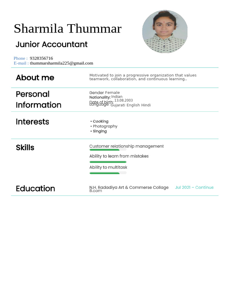 Shruti Resume 765 | PDF