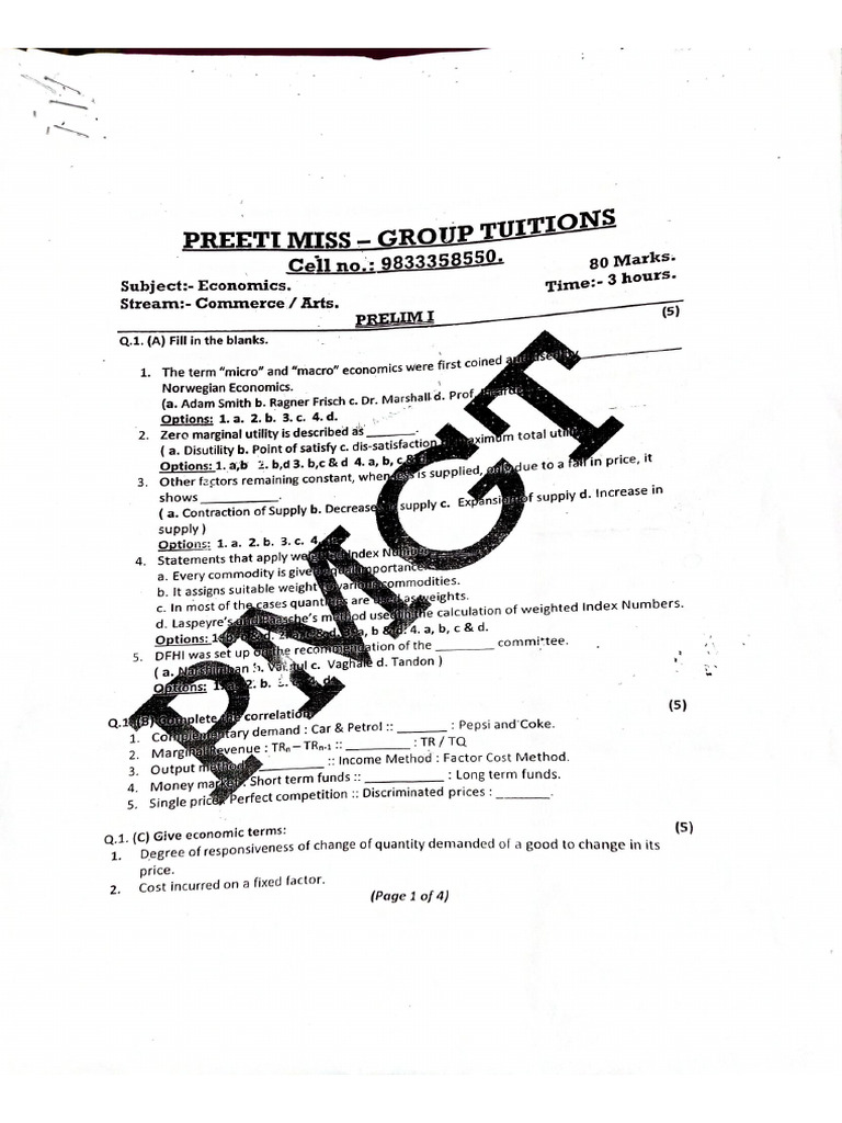 Economic Prelim 1 Answer Sheet | PDF