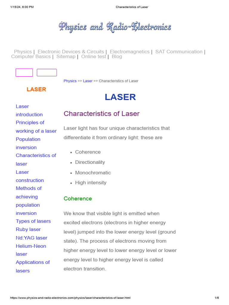 3characteristics of Laser | PDF | Laser | Light