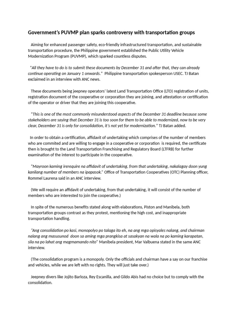 Government's PUVMP Plan Sparks Controversy With Transportation Groups ...