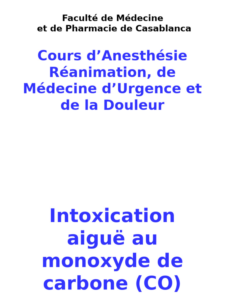 Intoxication Au CO | PDF | Médecine | Maladies et troubles