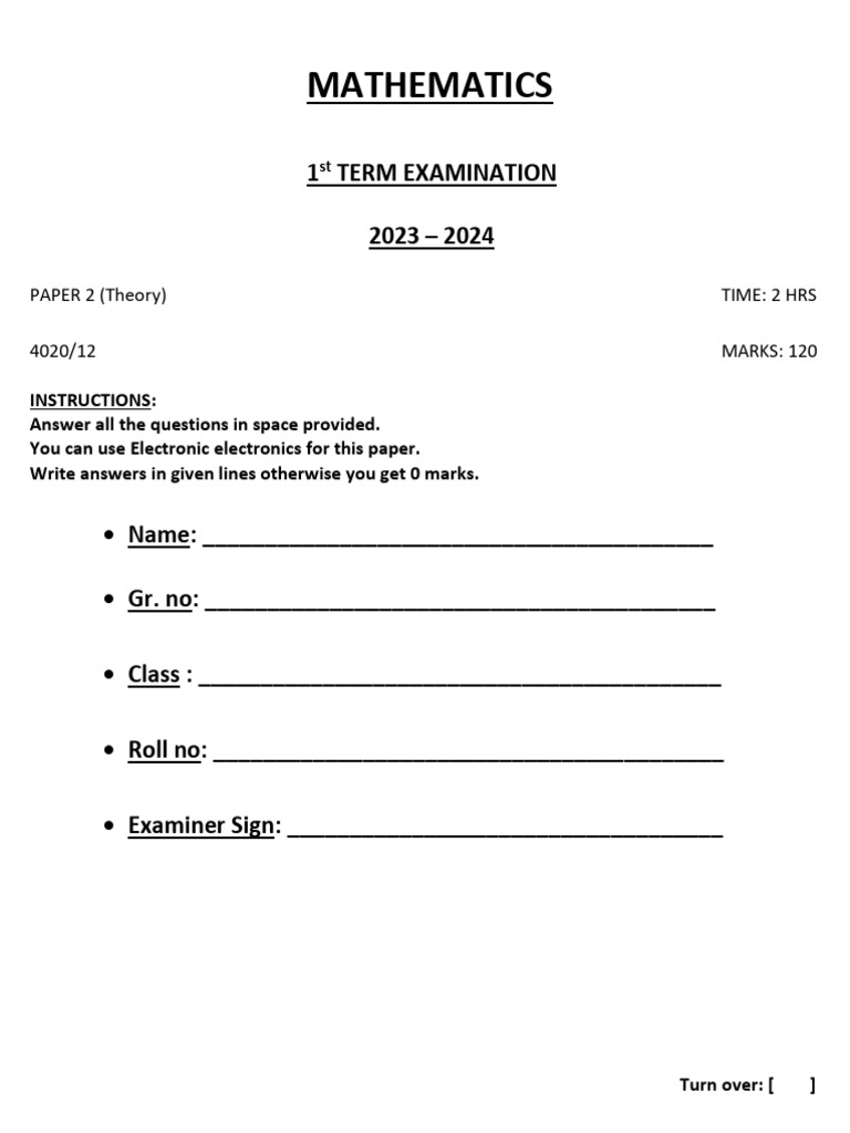 Mathematics o1 Paper p2 | PDF | Line (Geometry) | Elementary Mathematics