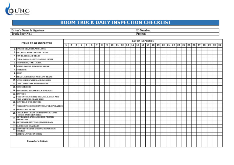 Boom Truck Inspection Checklist Daily | PDF