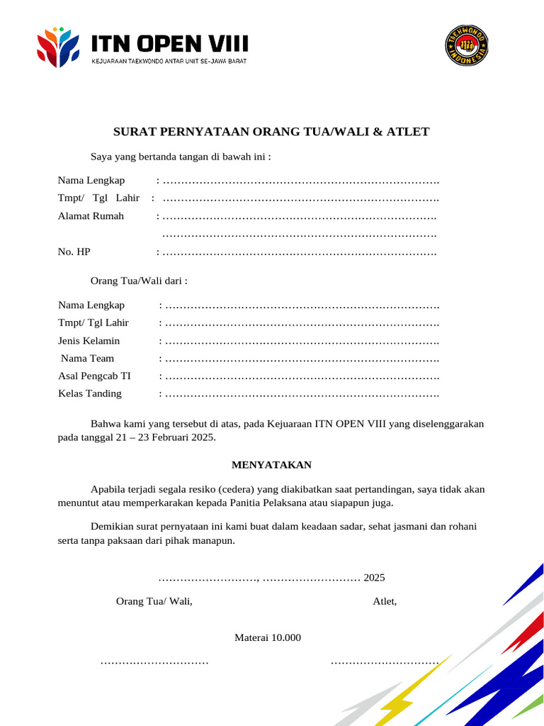 Form Surat Pernyataan ATLET | PDF
