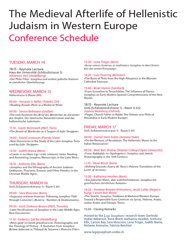 Hellenistic Judaism Conference Schedule | PDF | Josephus | Jews And Judaism