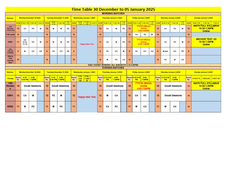 Engineering - Time Table 30 December To 05 January 2025-1 | PDF