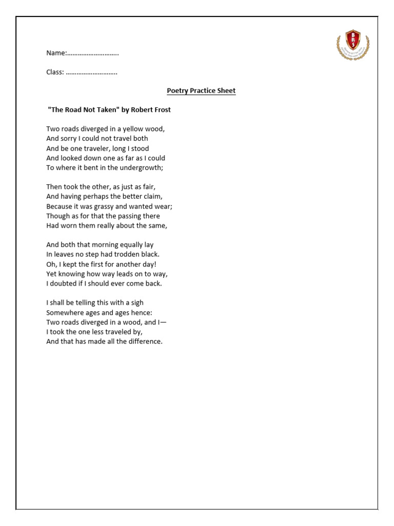 Poetry Practice Sheet | PDF | Poetry
