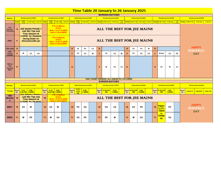 Engineering - Time Table 20 January To 26 January 2025-1 | PDF
