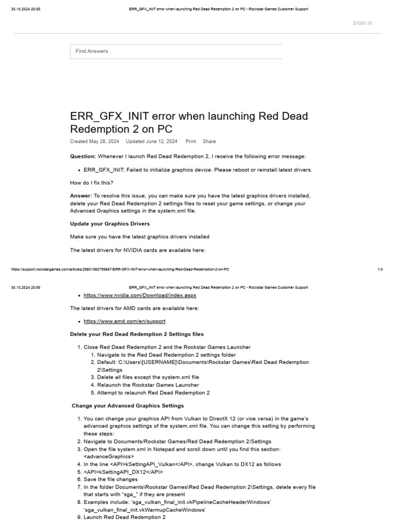 Fixing ERR_GFX_INIT in RDR2 | PDF | Computing Platforms | System Software