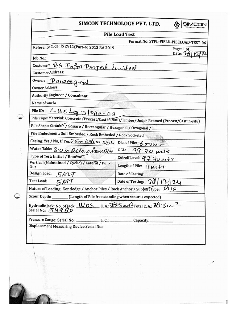 Lateral Load Test (CB05 Leg-D, Pile-03) | PDF