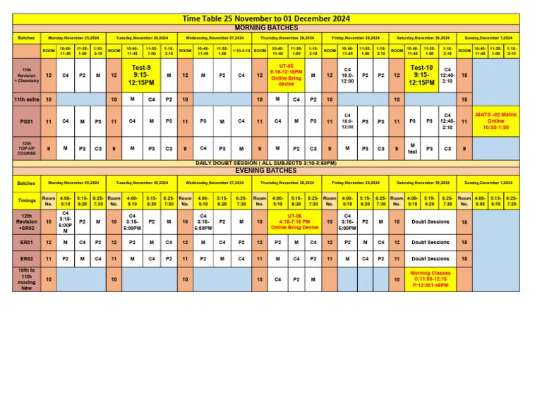 Engineering - Time Table 25 November To 01 December 2024 | PDF