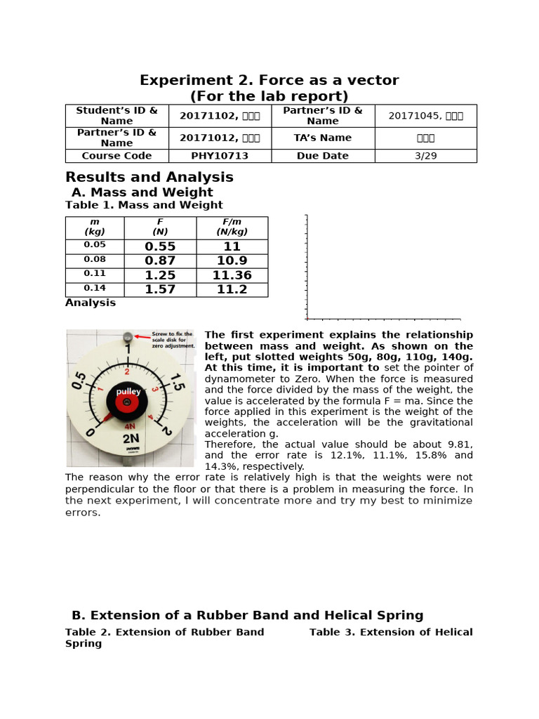 2017 - Lab Report - Force As A Vector | PDF | Weight | Force