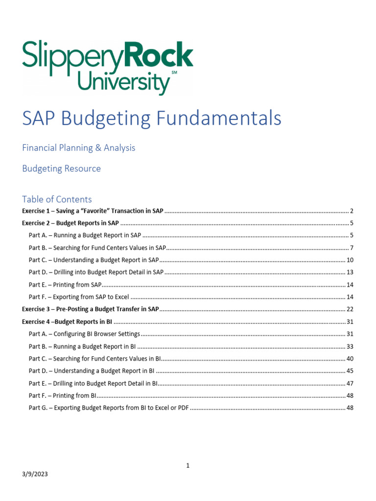 SAP Budgeting Fundamentals | PDF | Microsoft Excel | Photocopier