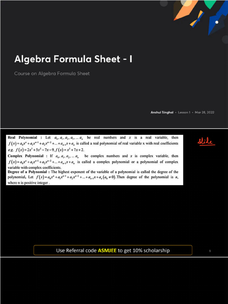 Algebra Formula Sheet - I With Anno 1727831164526 | PDF