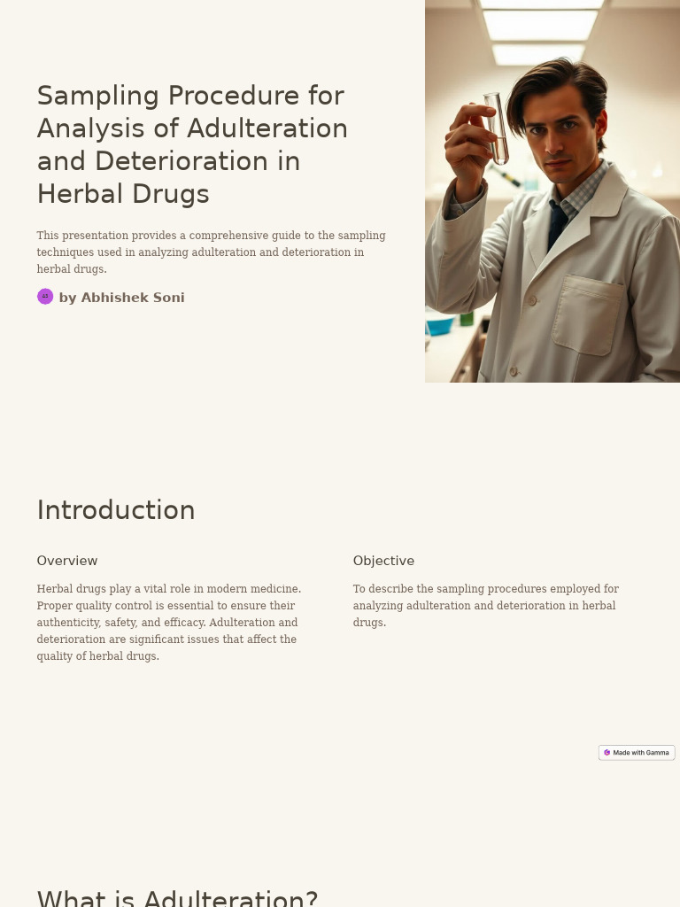 Sampling Procedure For Analysis of Adulteration and Deterioration in ...