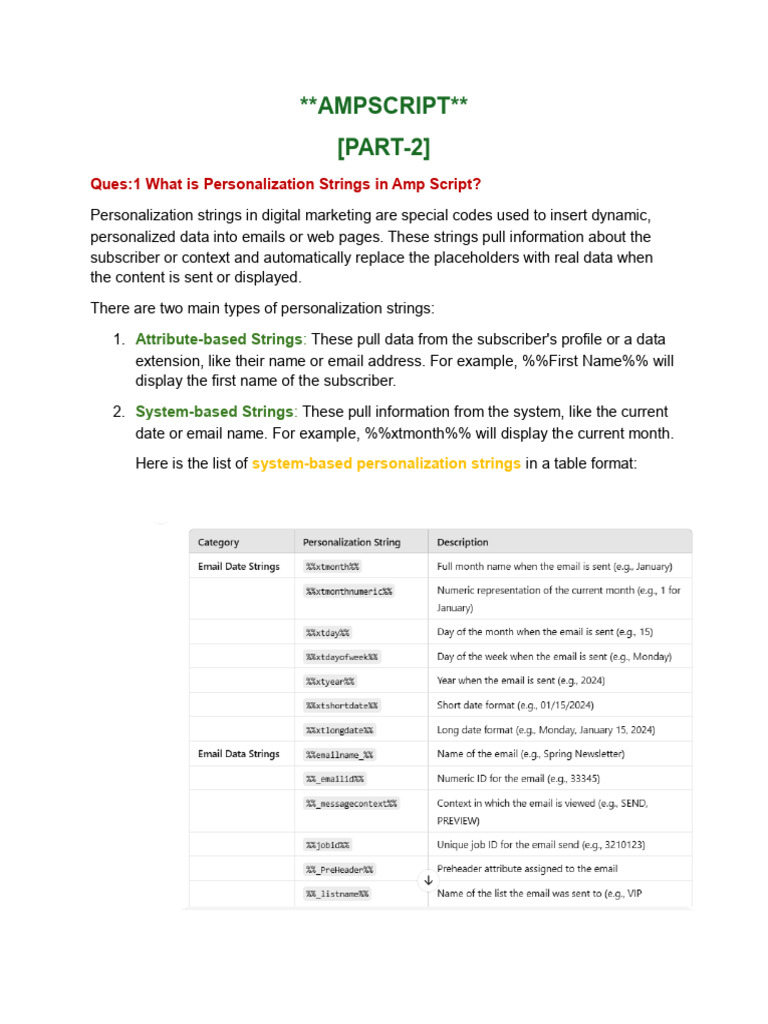 AmpScript Part-2 Some Important Questions ( ' ) | PDF | String ...