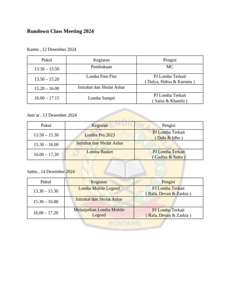 Rundown Classmeet | PDF