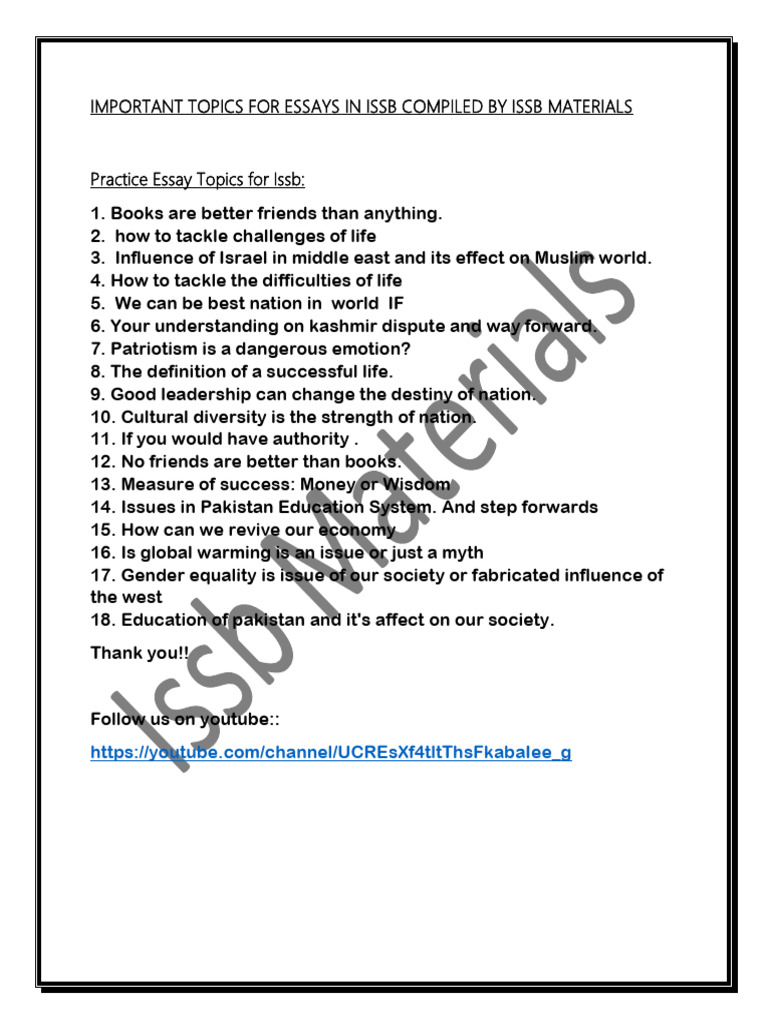 ISSB Essay Topics Compilation | PDF