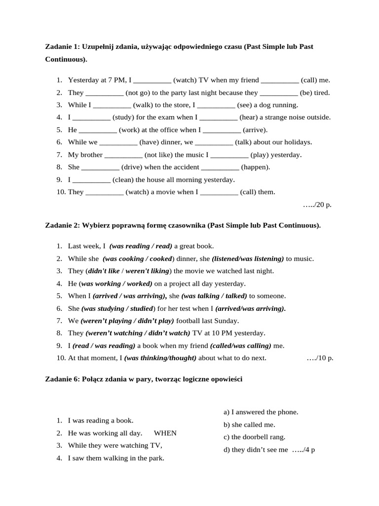 Past Simple and Continuous Test Worksheet | PDF